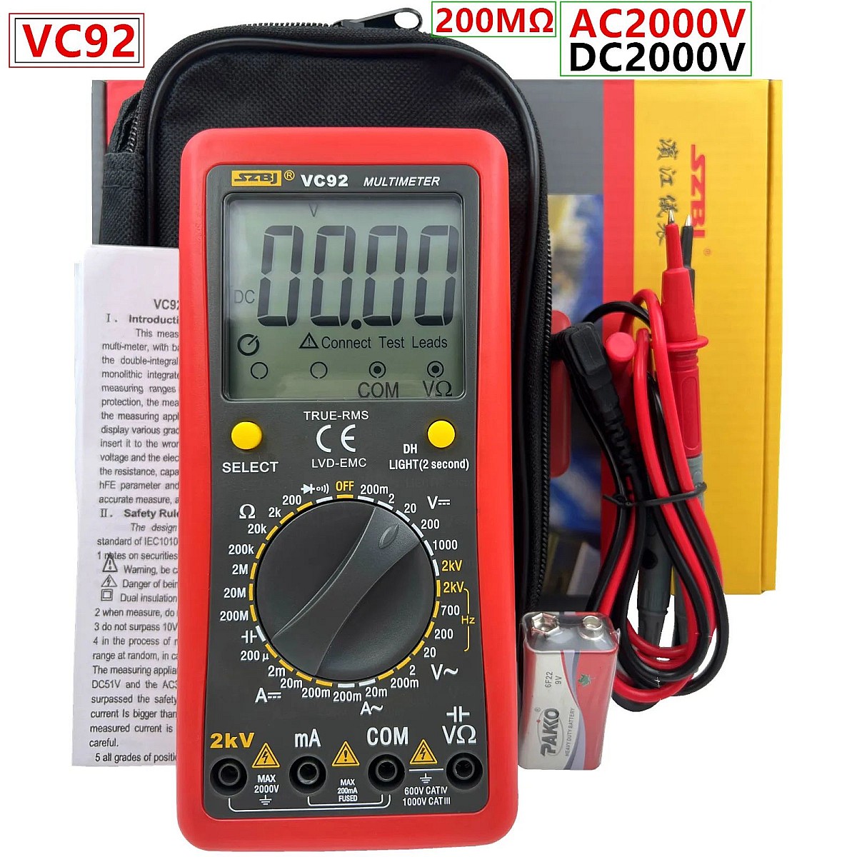VC92 Ψηφιακό Πολύμετρο με Μέτρηση AC / DC έως 2000VDC
