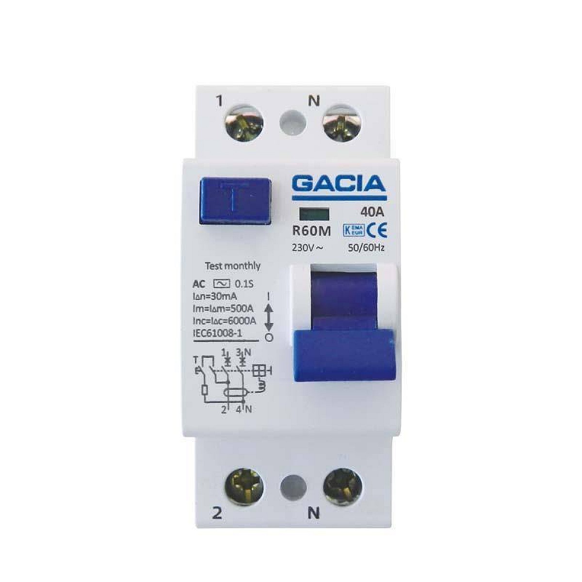 GACIA 1Ρ+N 10Α 30mA 4kA Ρελέ RCBO Διπολικό Μονοφασικό 500-43501